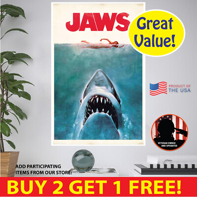Jaws American Movie POSTER MULTI. FORMATS PAPER CANVAS VINYL POSTCARD ...