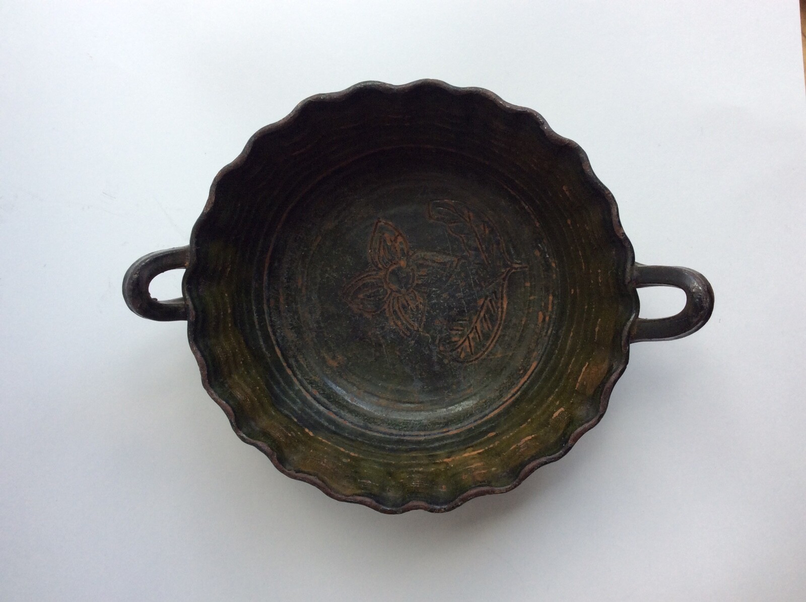 Vintage Primitive Pottery Bowl, Painted Clay, Floral Design, Country ...