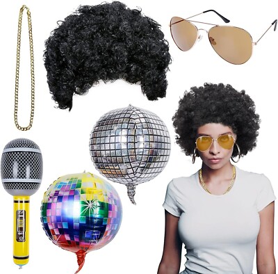 6 Pcs Funky Disco Costume Accessory Set Women 70S Fancy Dress Party ...