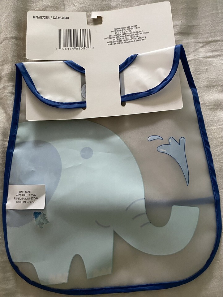 Angel of Mine Elephant Print Waterproof Peva Baby Bib Blue Trim | eBay