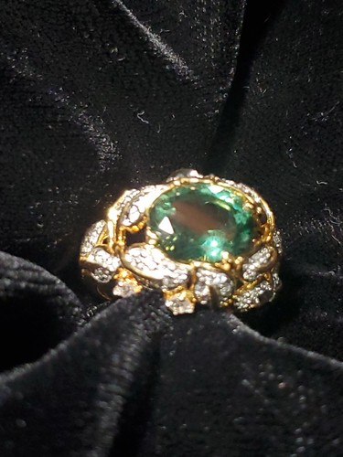 VINTAGE 925 Gold Tone Vermillion Green-GEM RING SIZE 9.75 Classic ...