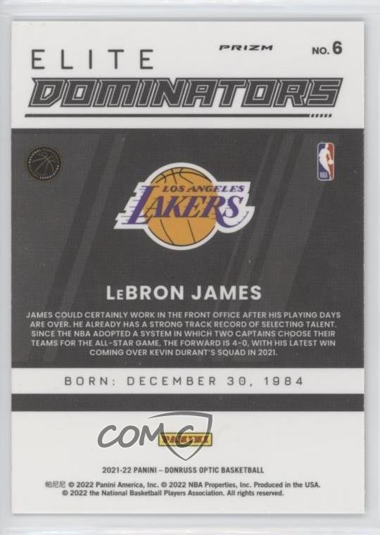 2021-22 Panini Donruss Optic Elite Dominators Holo Prizm LeBron James ...