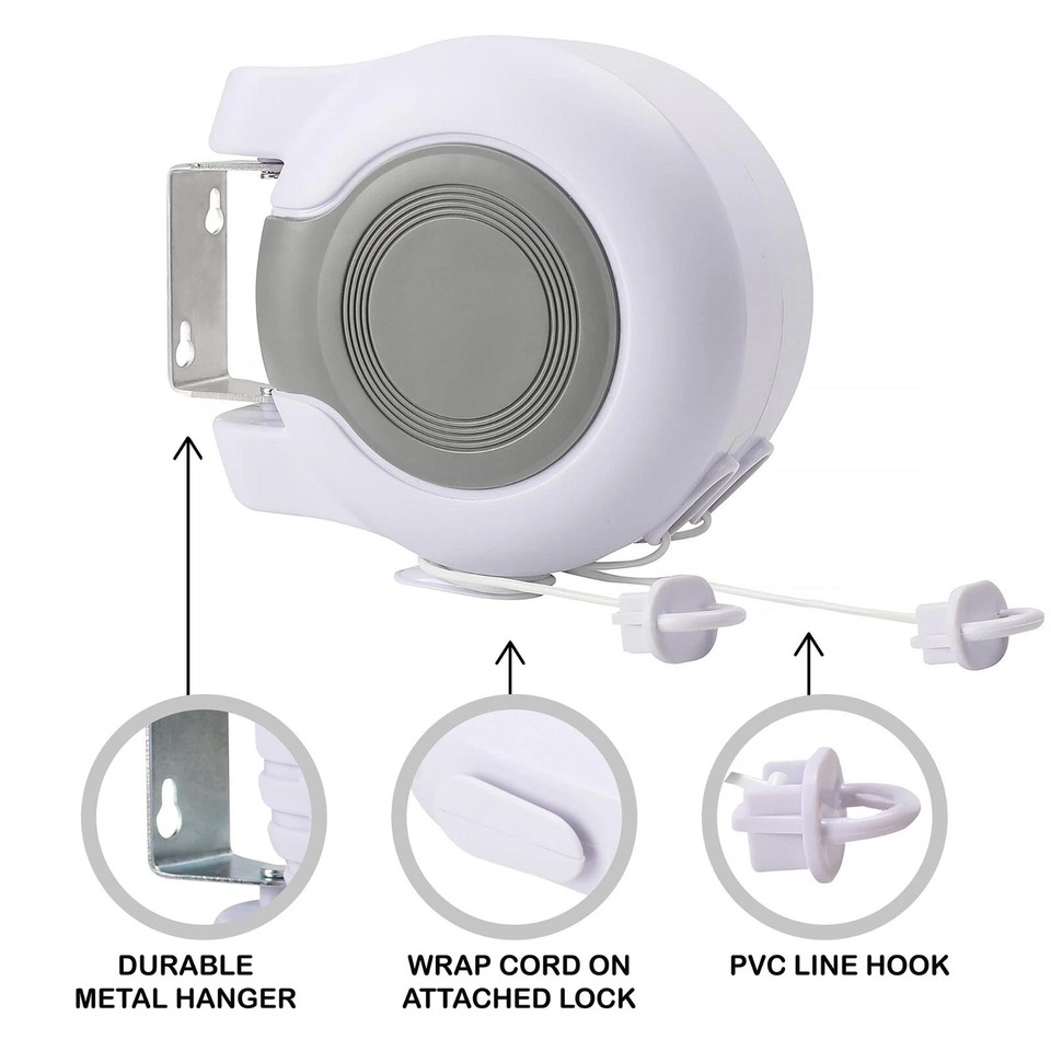 30m Retractable Clothes Reel Double Washing Line Wall Mounted Outdoor ...