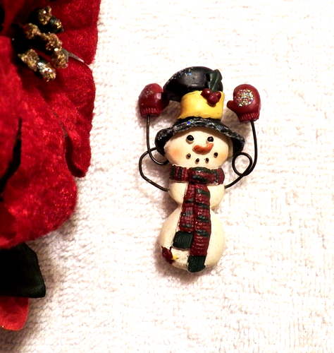 CHRISTMAS PIN BROOCH SNOWMAN FROSTY WINTER WONDERLAND WIRE ARMS ACRYLIC ...