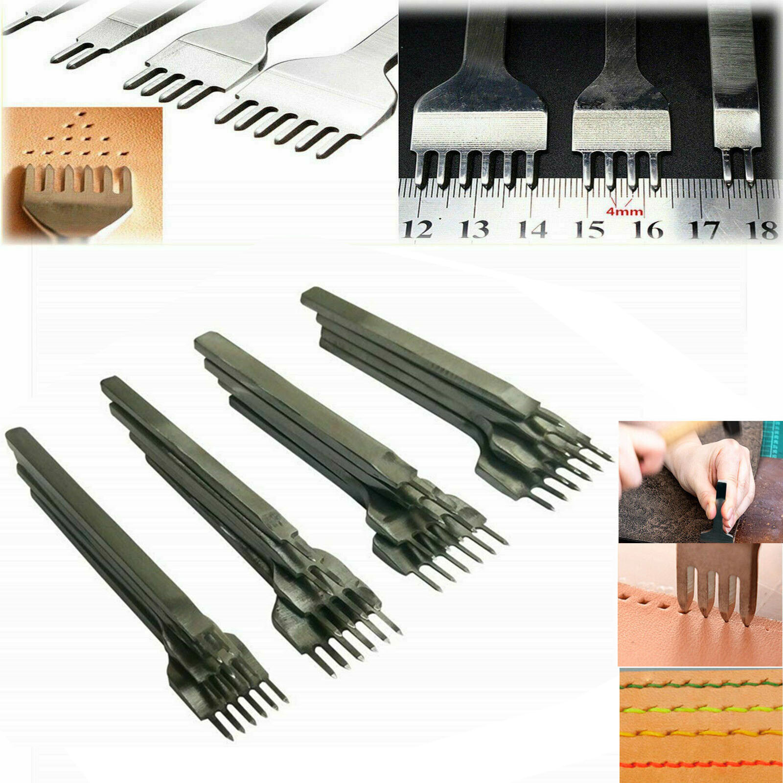 4Pcs Leather Hole Punch Chisel Leather Craft Stitching Tools Hammer 3/4 ...