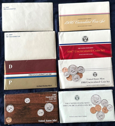 1980s US Mint Uncirculated Coin Set (8 Sets) from Denver and San ...