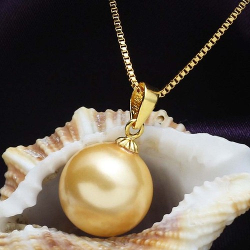 Huge 16mm Round Yellow Akoya Shell Pearl Pendant Gold Plated Chain ...
