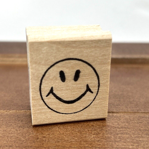 Stamp Affair - Smile Smiling Emoji Happy Face - Wood Rubber Stamp ...