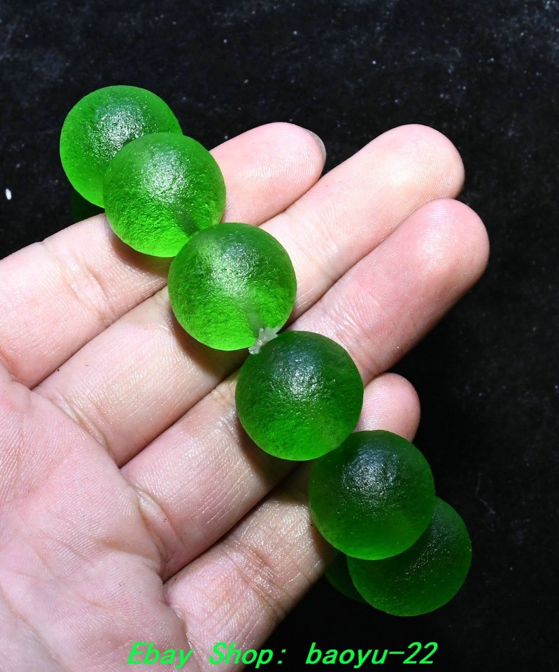 0.8''Hongshan Culture Green Crystal Round Bead Elasticity Bracelet ...