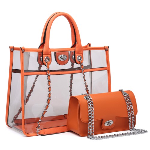 2Pcs Women Stylish Handbag and Purse Clear Transparent Tote with ...