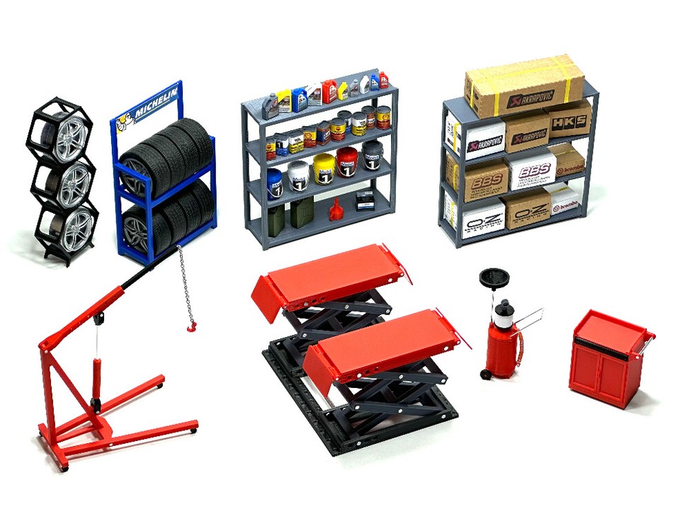 Diorama 1/18 Car Garage Props Model Workshop Repair Tool Scene Model ...
