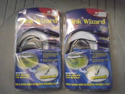 New 2 x 2 PK Sink Wizard Drain Clog Removal Tool Showers Sinks Hair ...