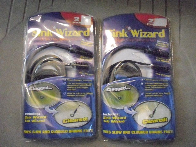 2 X 2 PK Sink Wizard Drain Clog Removal Tool Showers Sinks Hair Drains ...