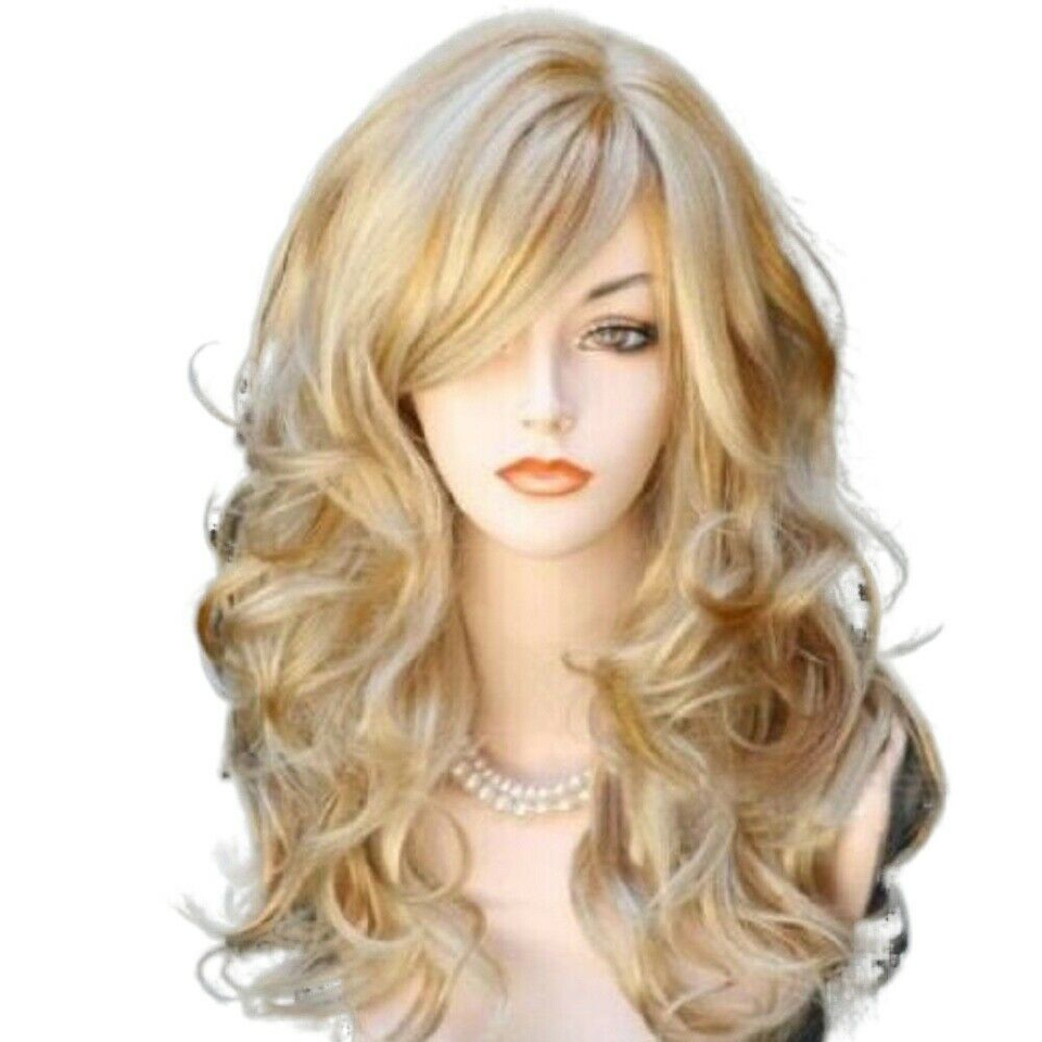 NEW Womens Golden Blond Heat Resistant Long Curly Wavy Full Volume Hair ...