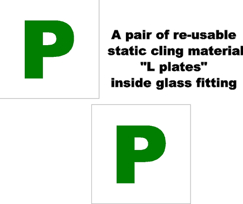 2 X UK Legal P Plates self adhesive re-usable static cling inside glass ...