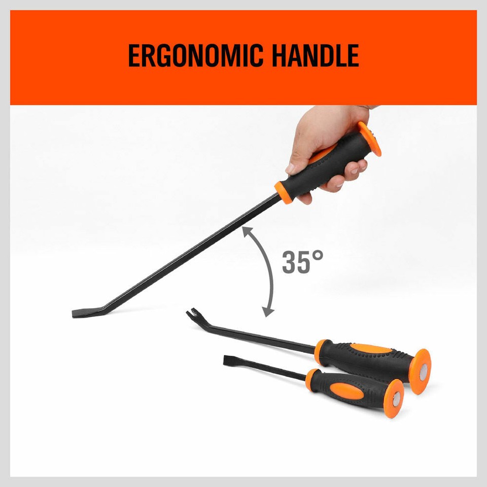 3pc Pry Bar Set Crowbar Strike Cap 8" 12" 17" Carbon Steel Non-slip ...