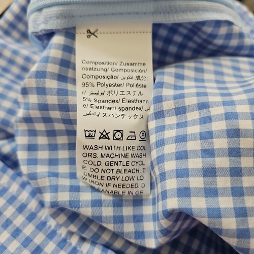 Gomorn Lite Blue,Wht Gingham Top Cinched Waist Ruffled Short Puff Slvs ...