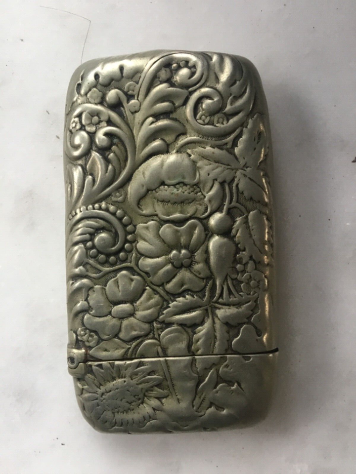 RARE Vtg Silver Match Case Stick Safe Holder Flowers Flower Design | eBay