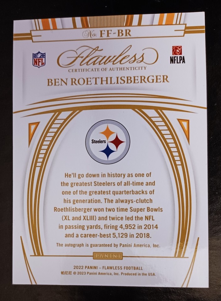 BEN ROETHLISBERGER-2022 Flawless (#4/15) FLYERS HOLO-GOLD AUTO ...