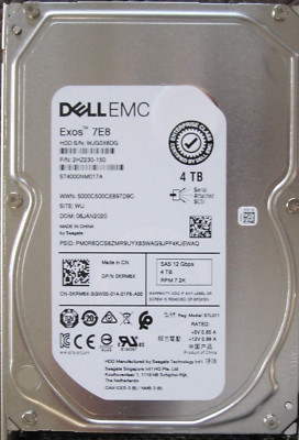 Dell 4Tb 12G 3.5" SAS HDD EXOS 7E8 ST4000NM017A GEN 14 R740 R640 T640 ...