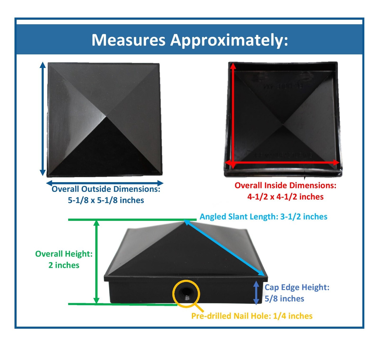 5x5 Nominal (4-1/2"x4-1/2") White Plastic Pyramid Fence Cap 8, 16, 24 ...