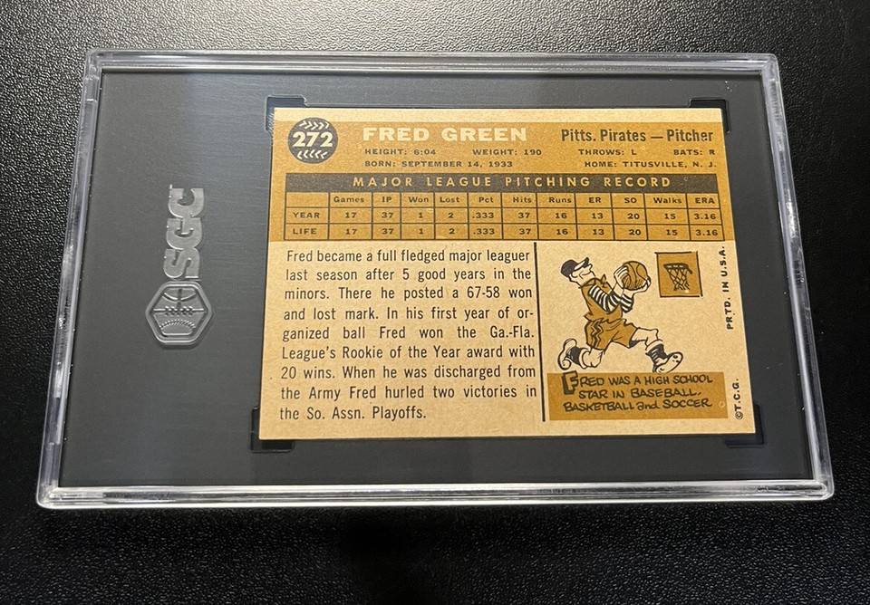 1960 Topps Baseball Fred Green ROOKIE #272 SGC 7 PIRATES NM SETBREAK ...