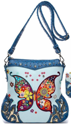 Butterfly Handbag Western Style Purse Women Shoulder Bag Crossbody Blue ...