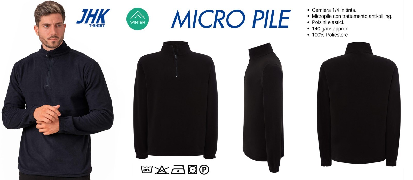 micropile nero jhk con cerniera 1/4 anti-pilling taglia XL | eBay