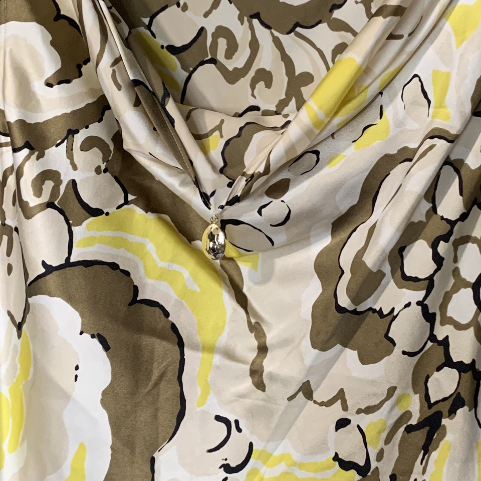 ST.JOHN SILK Watercolor Print Draped COWL NECK Sleeveless Top Shell ...