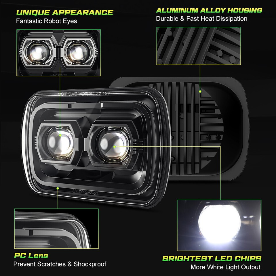 Pair DOT 5X7" 7x6" LED Headlights For Toyota Supra & for Chevy Corvette ...