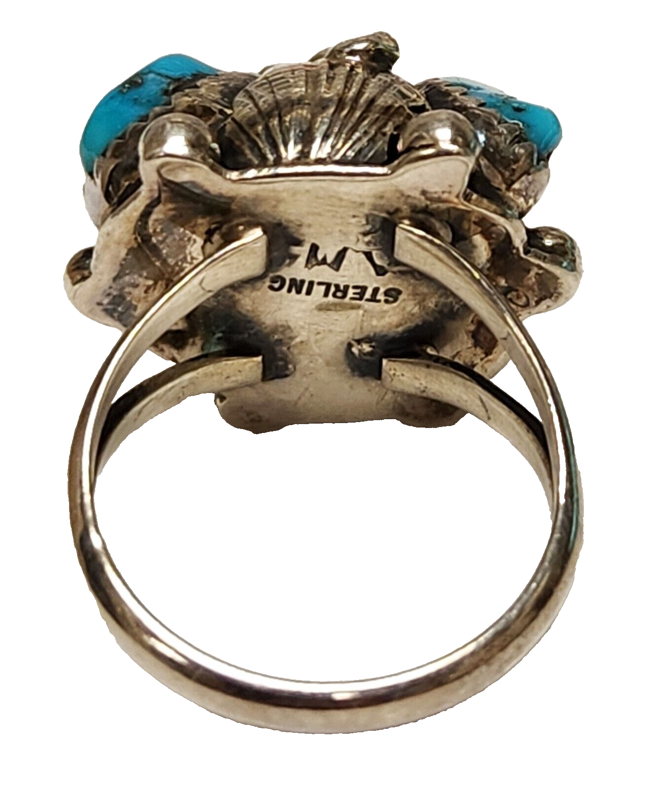 Native American Navajo 3 Stone Turquoise Sterling Silver Feather Ring ...