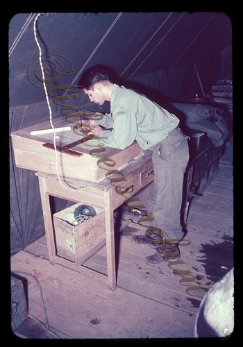 Korea Military Man Army Engineer Drafting Table 1950s 35mm Slide Sgt ...