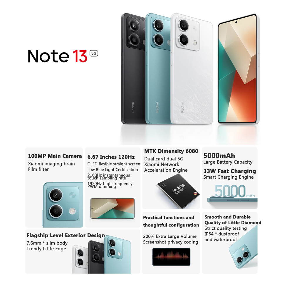 Xiaomi Redmi Note 13 5G Smartphone Octa Core 120Hz 100MP 5000mAh 33W ...