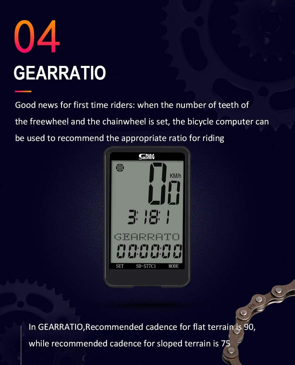 Sunding Wireless Bicycle Computer Cadence Bike Speedometer Odometer ...