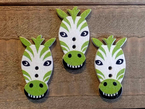 3 Green Zebra Face Buttons Sewing Crafting Wood 2 Hole 1.25" x .75" | eBay