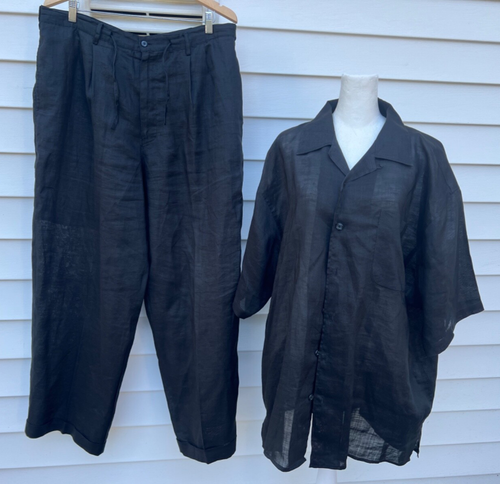 Regal Wear Mens XL Black Linen Button Up Shirt & Pants Matching Set | eBay
