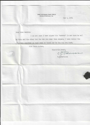 Clinton J. Davisson Letter Signed 1951 / Nobel Prize Physics ...