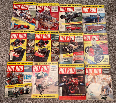 Lot of (12) Vintage Hot Rod Magazines January 1959 - December 1959 Good ...