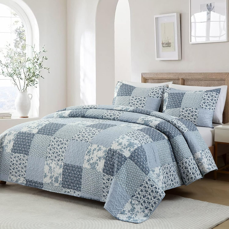 3-Piece King Quilt Set, Lightweight Soft Full Size Quilt Patchwork ...