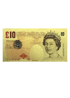 UK £10 Pounds Gold Banknotes Queen Elizabeth II Foil Souvenir 1pc ...