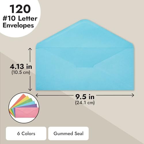 120-Pack #10 Business Mailing Colorful Envelopes in 6 Assorted Colors ...