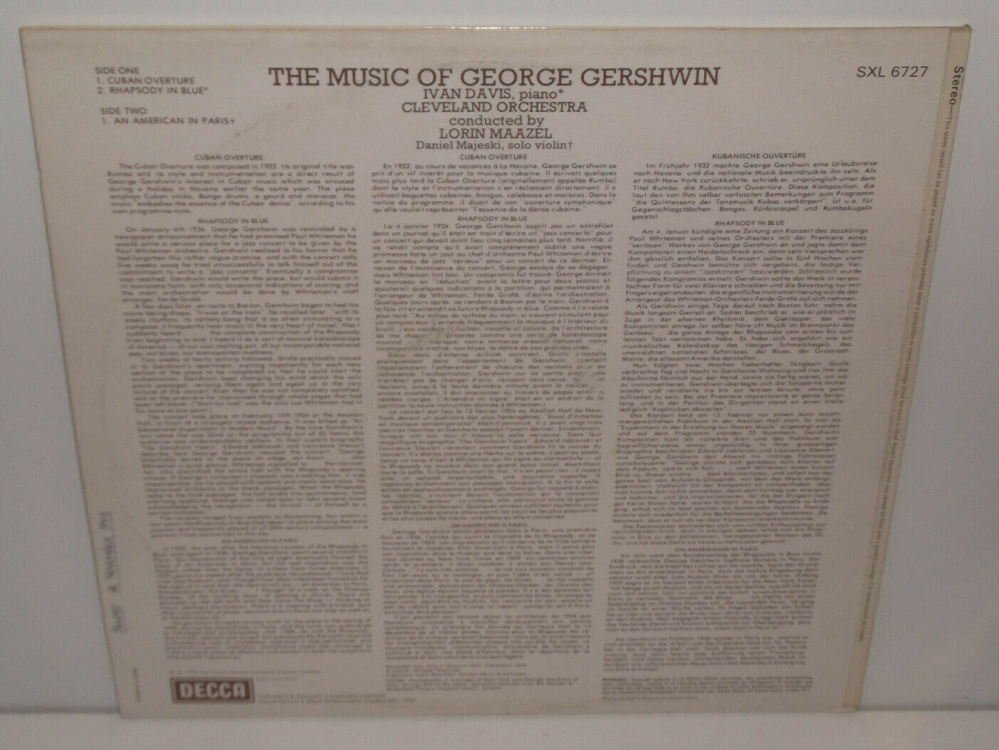 SXL 6727 The Music Of George Gershwin Ivan Davis Cleveland Orch Lorin ...