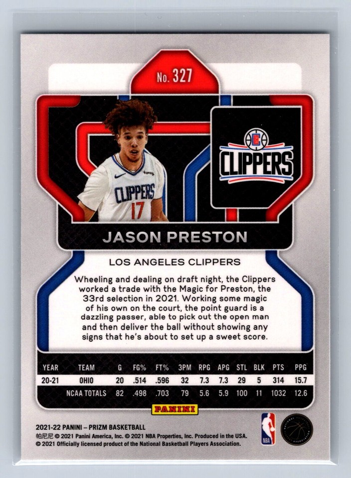 2021 Panini Prizm #327 Jason Preston Los Angeles Clippers Rookie RC | eBay
