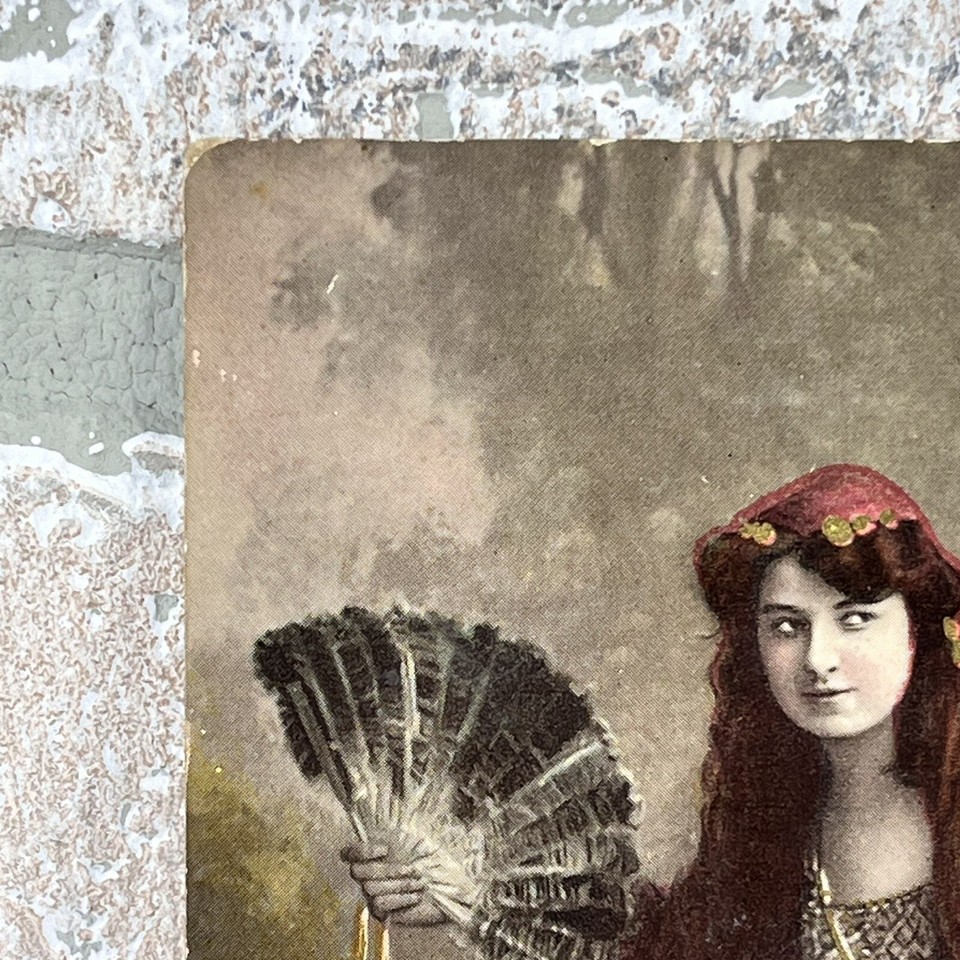 Exotic Fan Dancer Studio Pose Ethic Dress Vintage Postcard Arnochrom ...