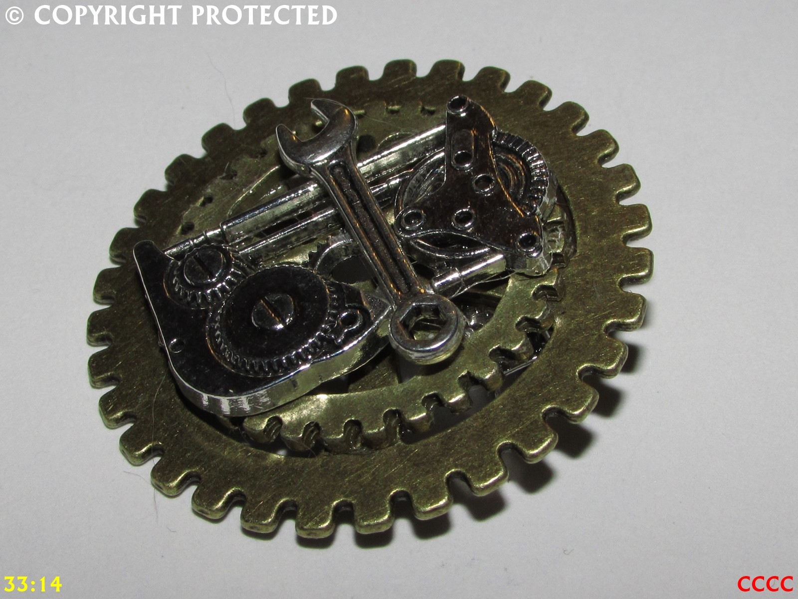 steampunk badge brooch pin spanner cog gearwheel engineer mechanical ...