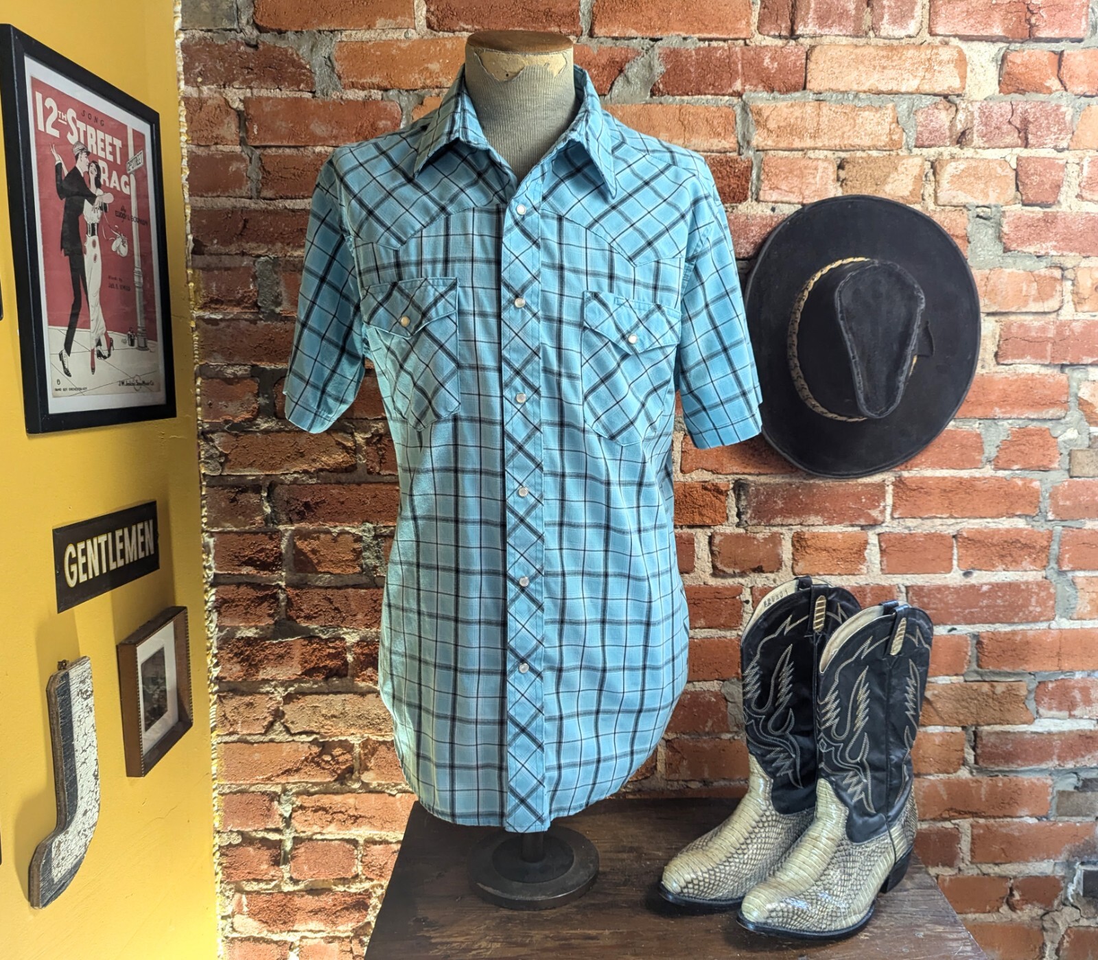 1990s Vintage WRANGLER Cowboy Western Shirt Men's Tur… - Gem