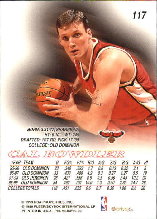 1999-00 SkyBox Premium Atlanta Hawks Basketball Card #117 Cal Bowdler ...