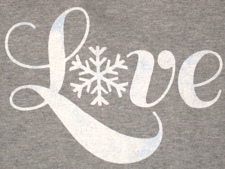 LIFE IS GOOD Grey Snowflake "Love" Holiday Winter Script L/S Tee T ...