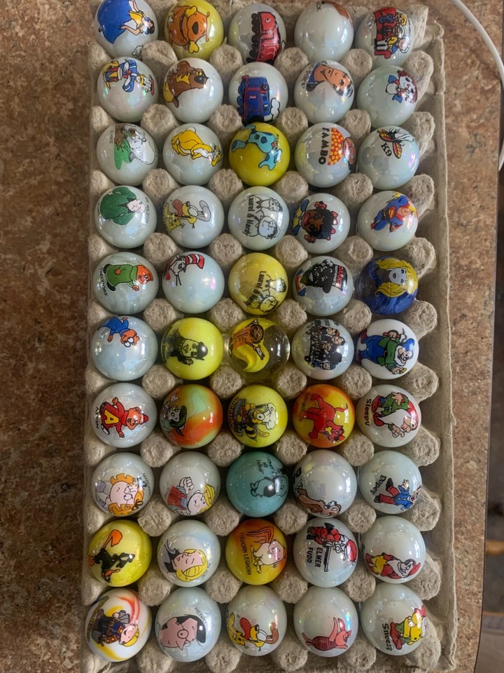 DISNEY Marbles 1" Chipmunk Snow White Elmer Fudd Laurel & Hardy Cliford ...
