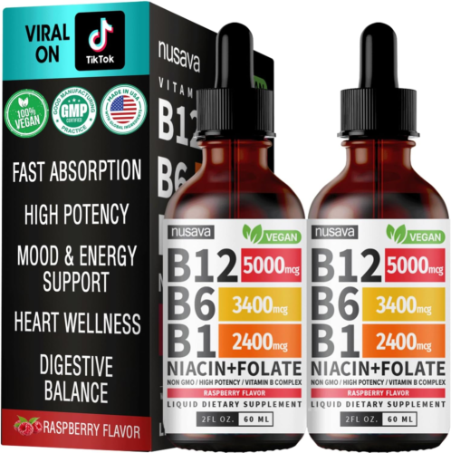 NUSAVA (2 Pack) Vitamin B12 and B6 Liquid Drops, Sublingual Vitamin B ...